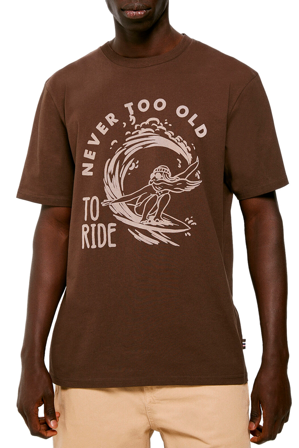 Springfield мужская футболка из натурального хлопка с принтом со скидкой 50 коричневый цвет